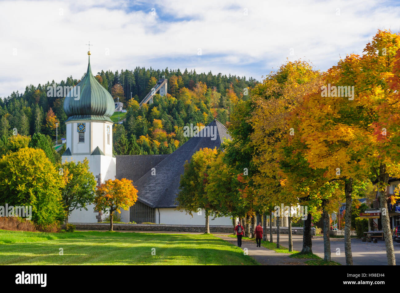 Hinterzarten (Schwarzwald): church, ski-jump Adlerschanze, Schwarzwald ...