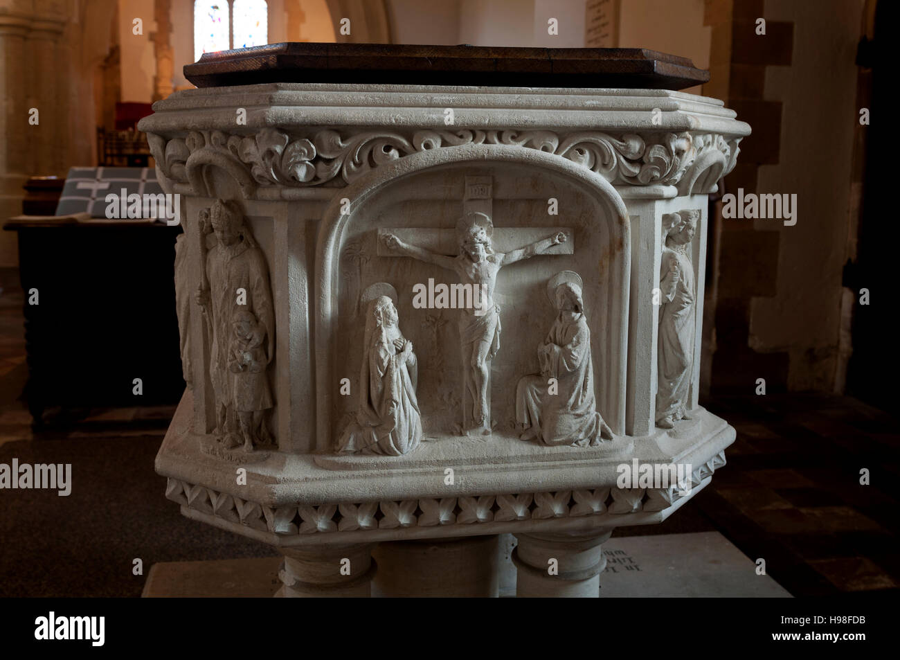 The font in St. Mary`s Church, Turweston, Buckinghamshire, England, UK ...