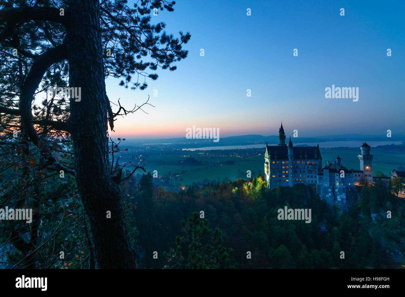 Schwangau: castle Schloss Neuschwanstein, lake Forggensee, Oberbayern ...
