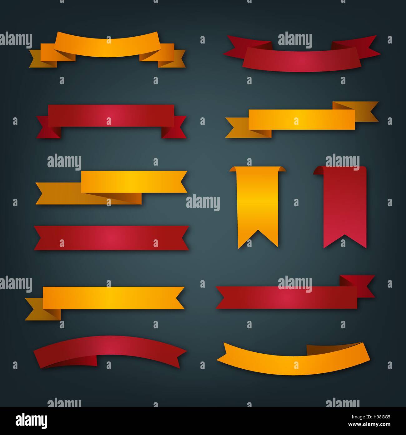 Collection of retro ribbons in red and yellow tones. Vector ...