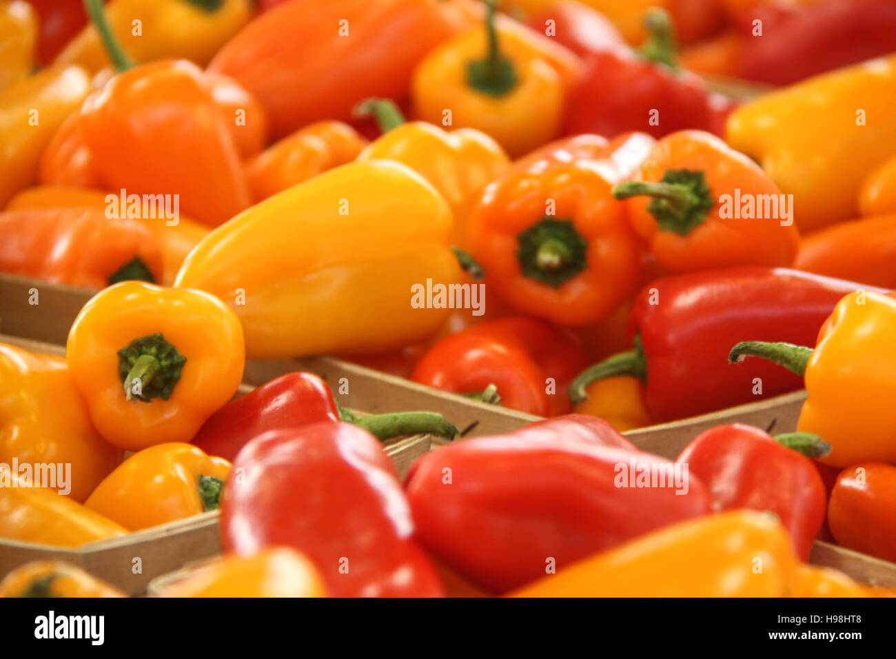 Closeup Of Colorful Sweet Mini Peppers in Baskets Stock Photo - Alamy