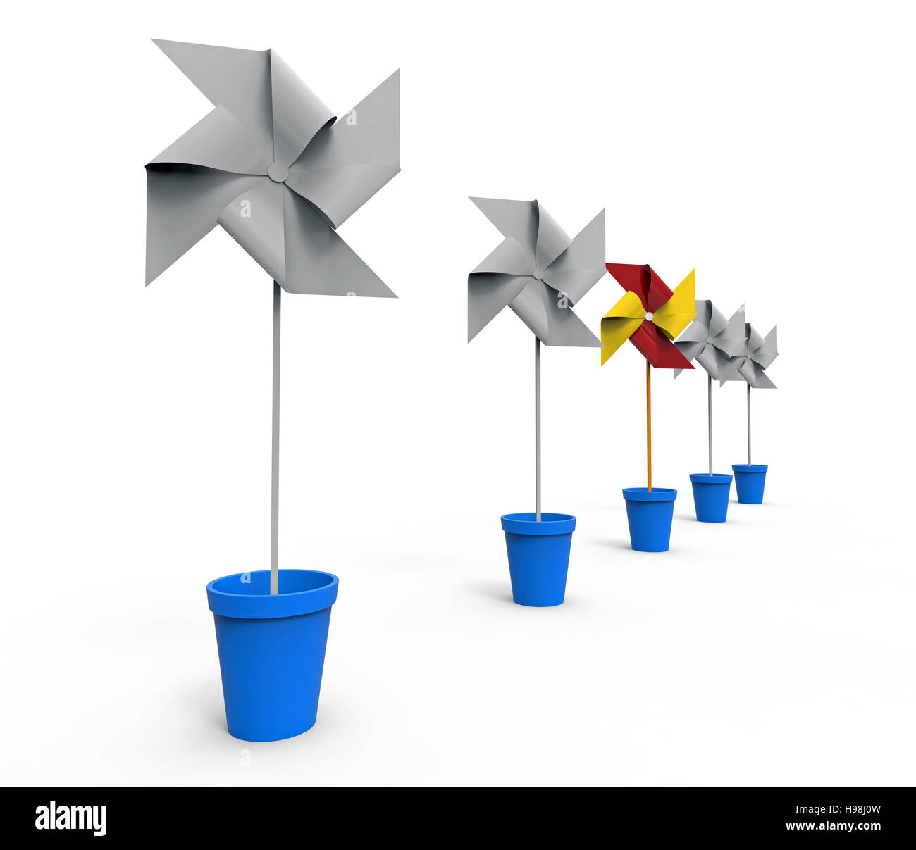 Gray and colored pinwheels, 3d rendering Stock Photo - Alamy