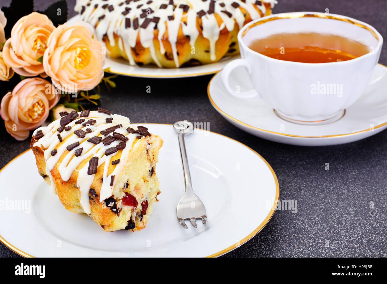 Curd Cake with White Icing and Chocolate Studio Photo Stock Photo - Alamy