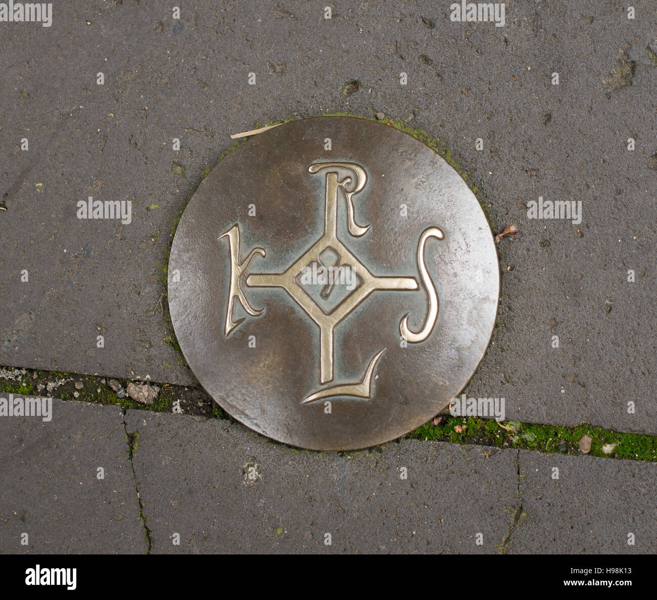 Charlemagne monogram bronze pavement symbol Aachen, North Rhine ...