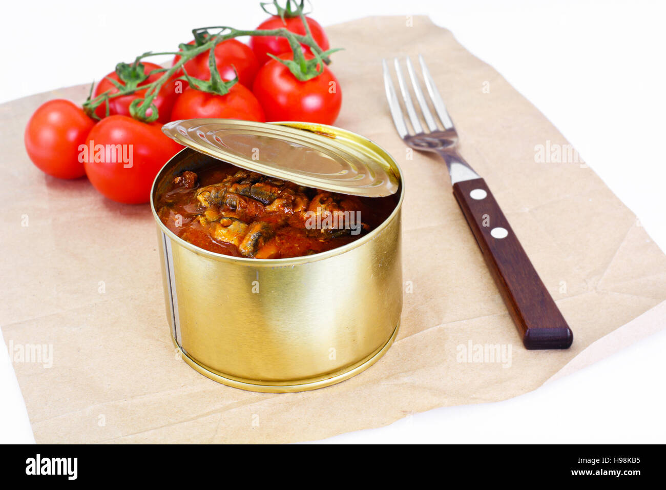 Canned Fish Sprat in Tomato Sauce Studio Photo Stock Photo - Alamy