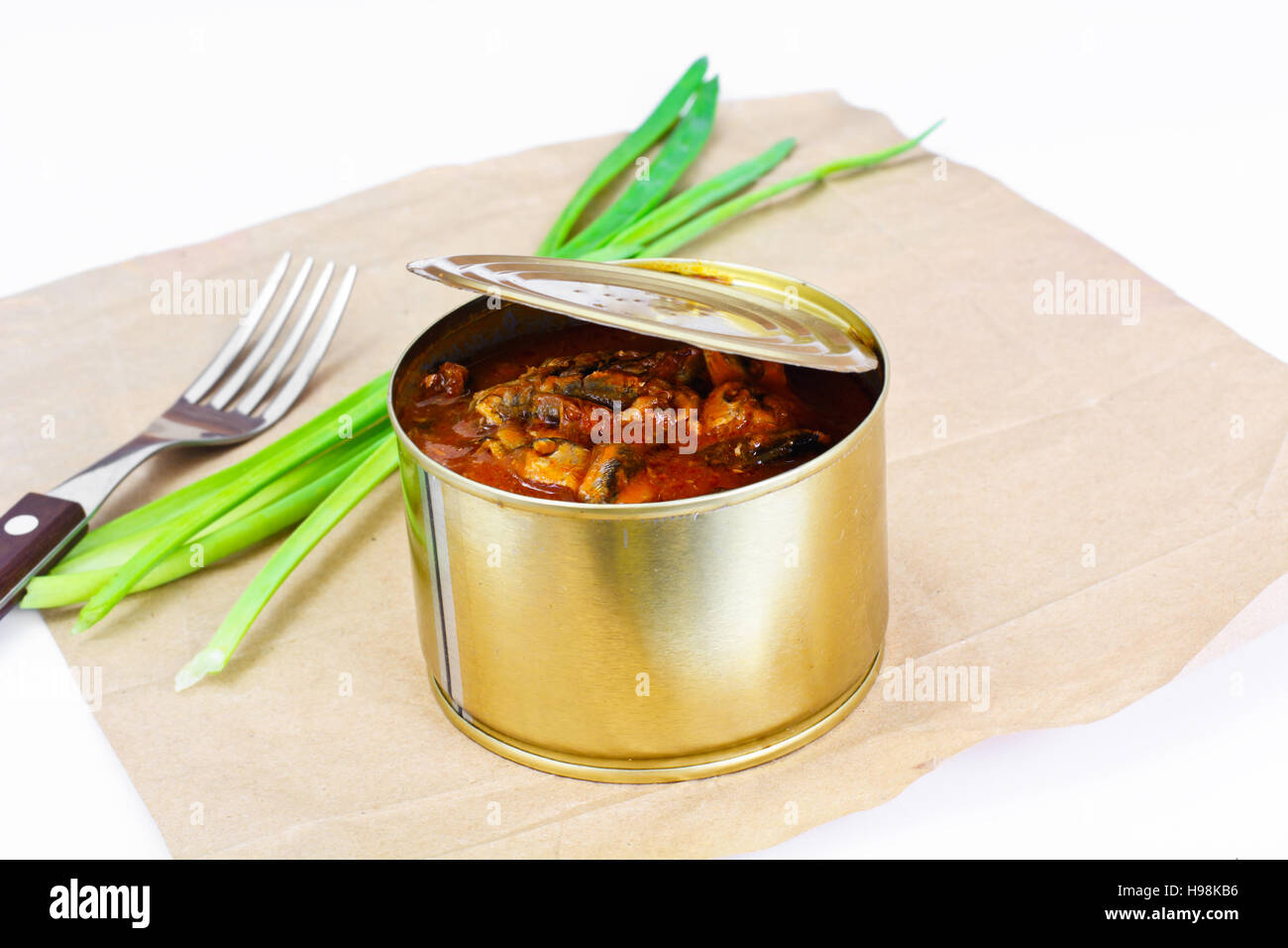 Canned Fish Sprat in Tomato Sauce Studio Photo Stock Photo - Alamy