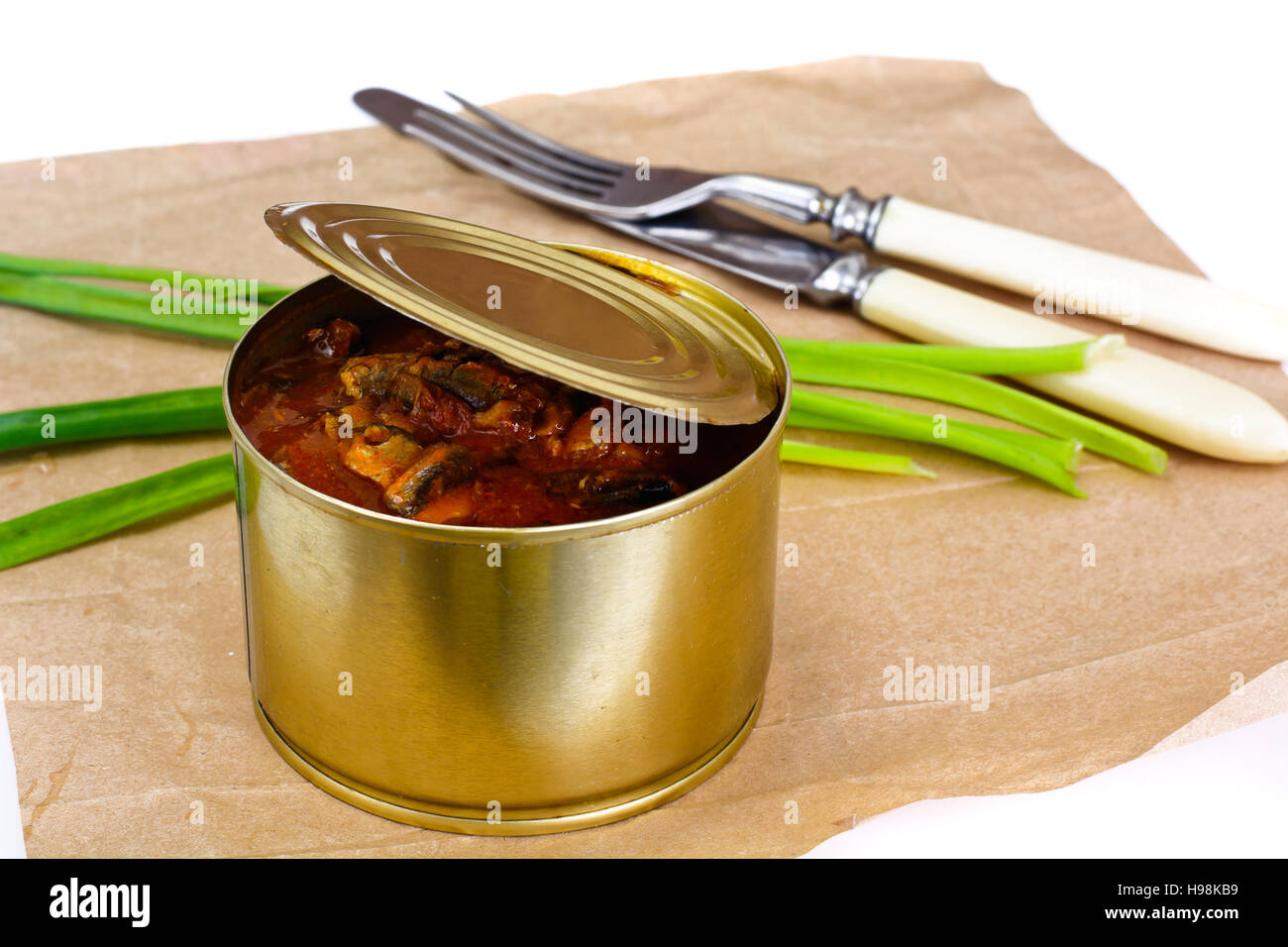 Canned Fish Sprat in Tomato Sauce Studio Photo Stock Photo - Alamy