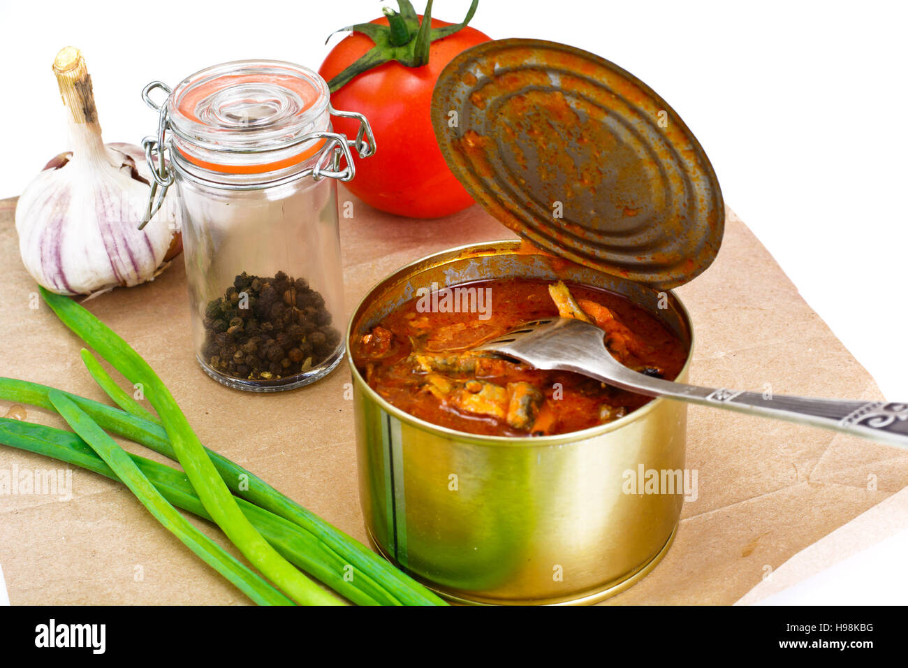 Canned Fish Sprat in Tomato Sauce Studio Photo Stock Photo - Alamy