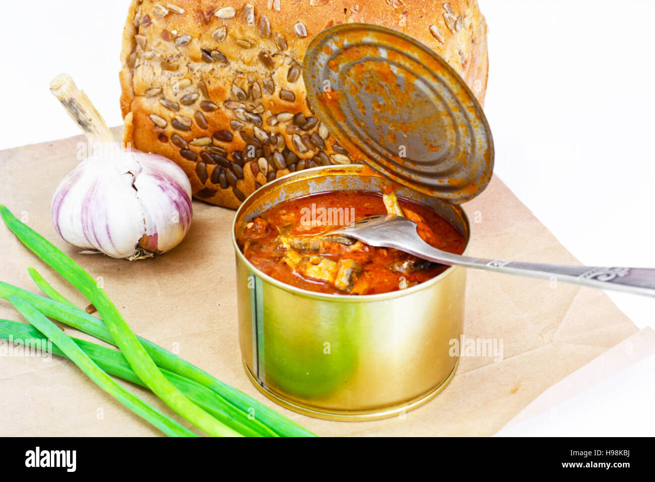 Canned Fish Sprat in Tomato Sauce Studio Photo Stock Photo - Alamy