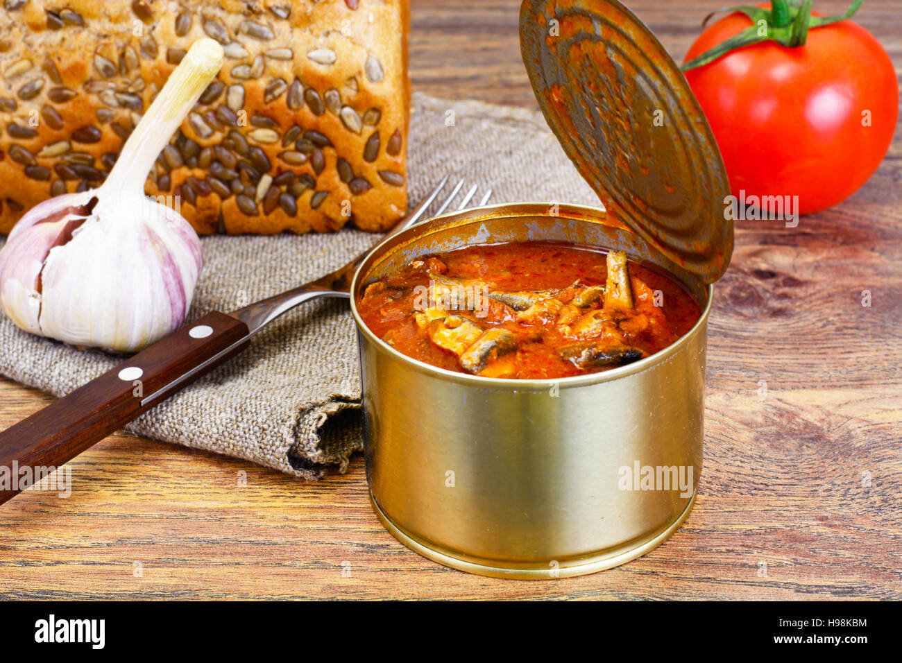 Canned Fish Sprat in Tomato Sauce Studio Photo Stock Photo - Alamy