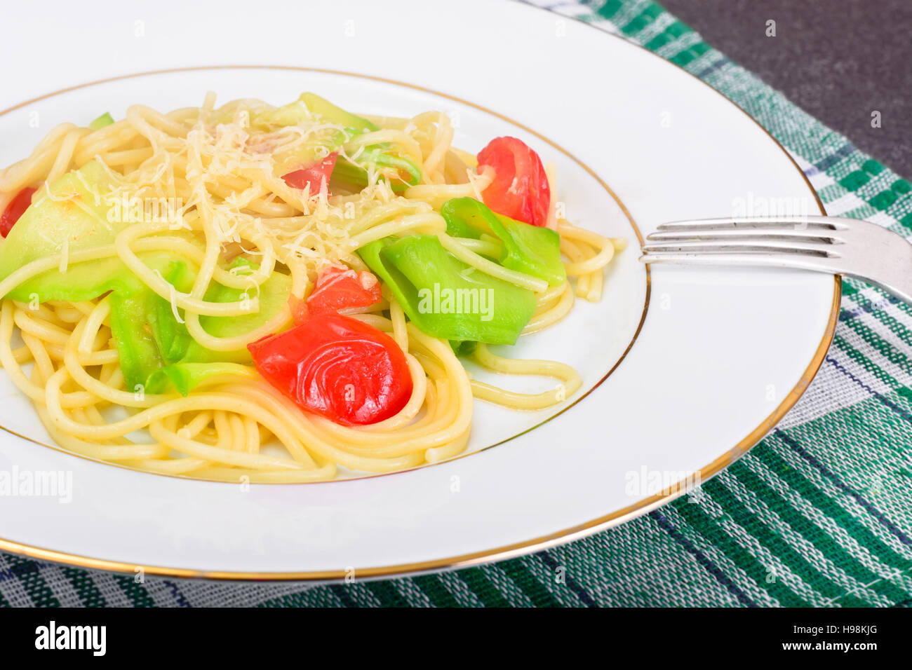 Spaghetti with Zucchini, Tomatoes, Parmesan Cheese, Garlic Studio Photo ...