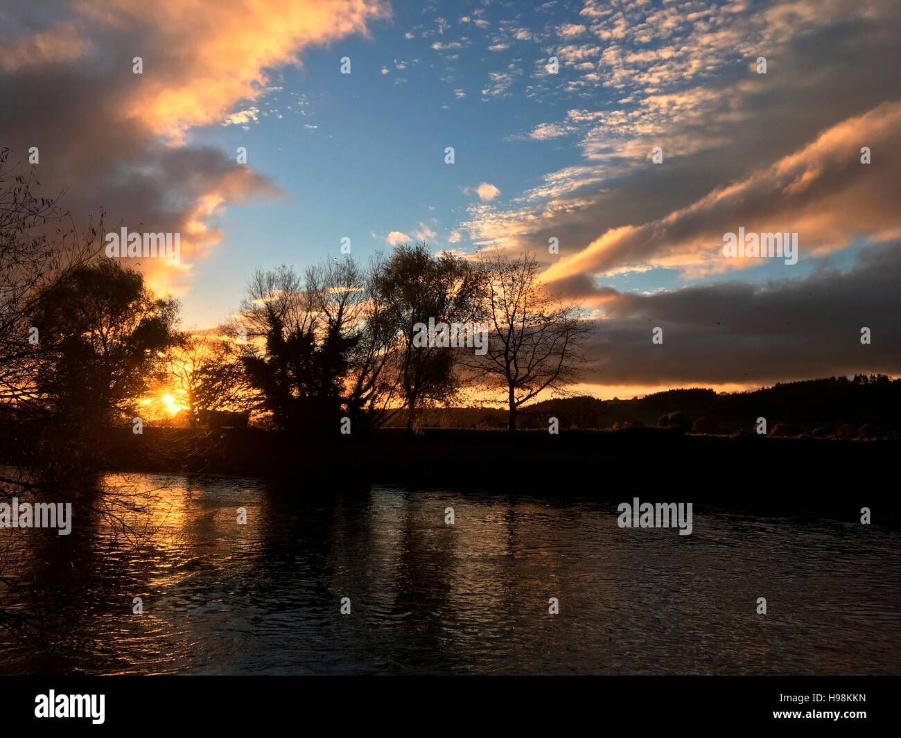 Sunset on the River Wye at The Warren Hay on Wye Powys Wales UK Stock ...