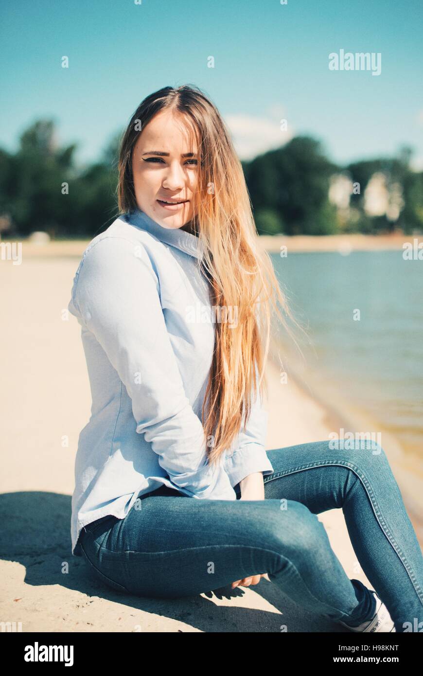 happy beautiful young woman laughing and smiling on n Stock Photo - Alamy