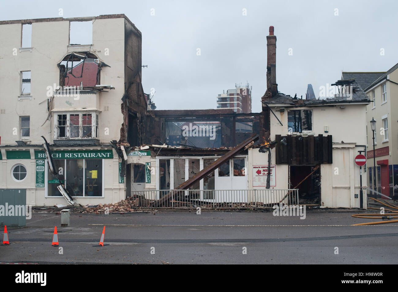 A fire damaged collapsed building after a severe fire in Bognor, UK ...