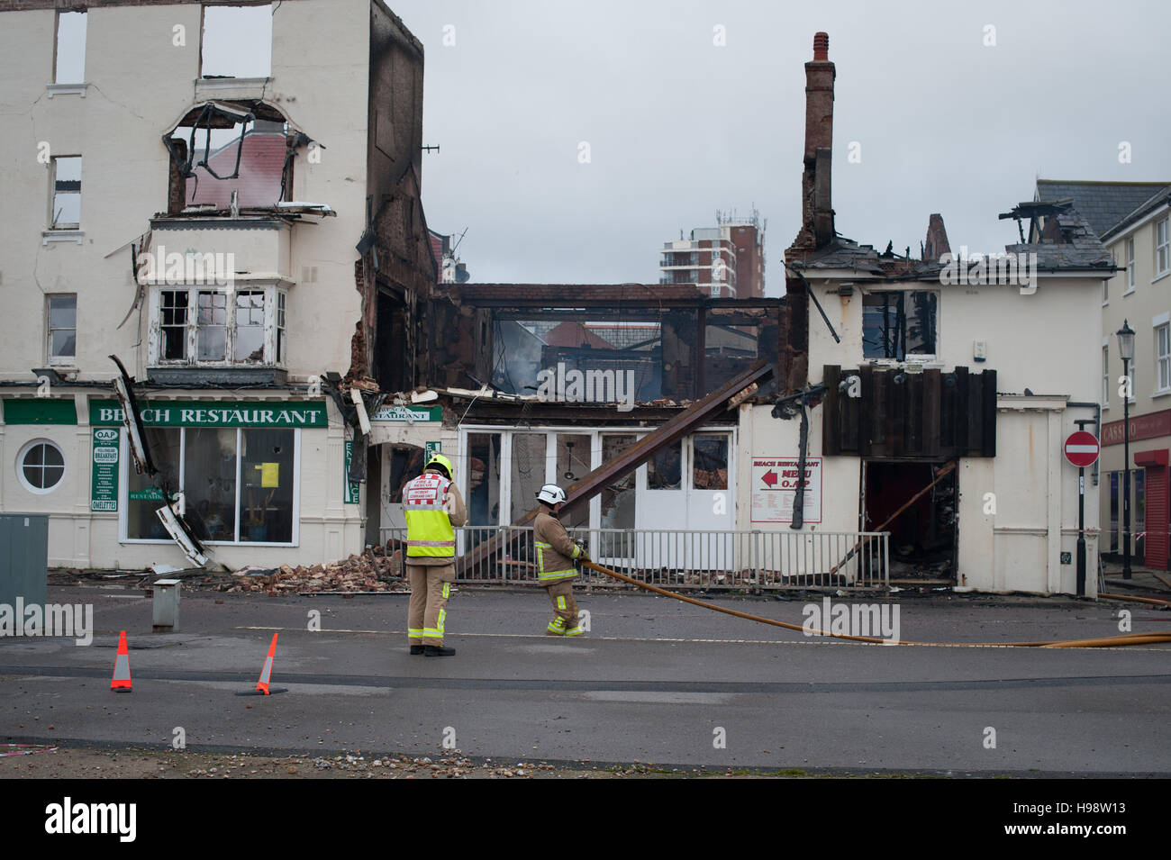 Firefighters attend the aftermath of a major fire at a building in ...