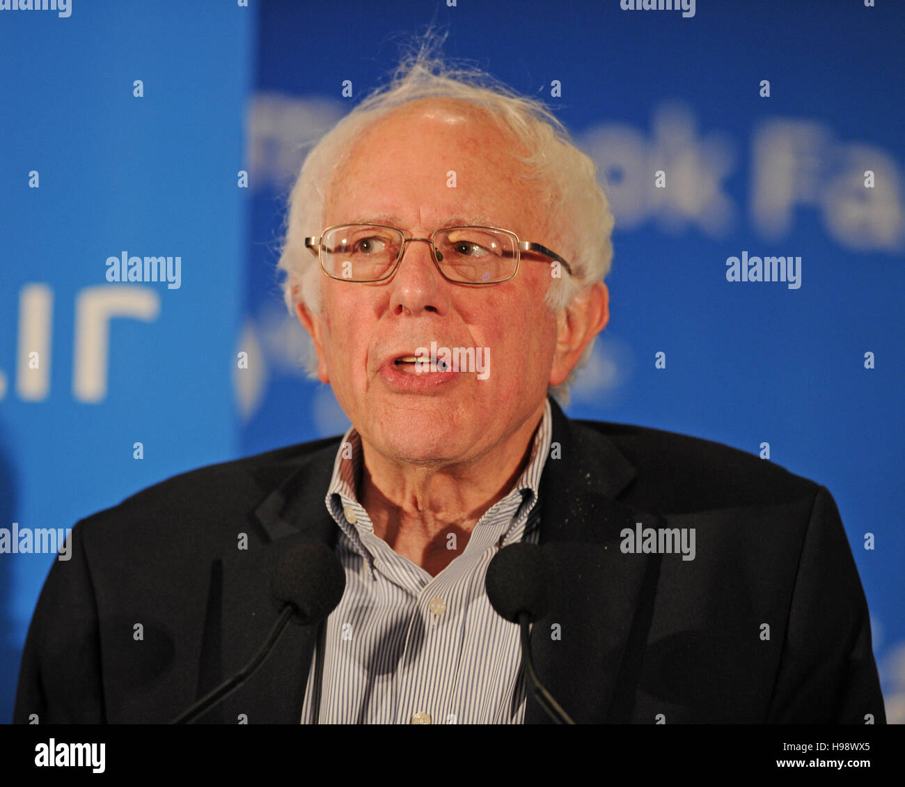 Miami, FL, USA. 19th Nov, 2016. Bernie Sanders speaks during the 2016 ...