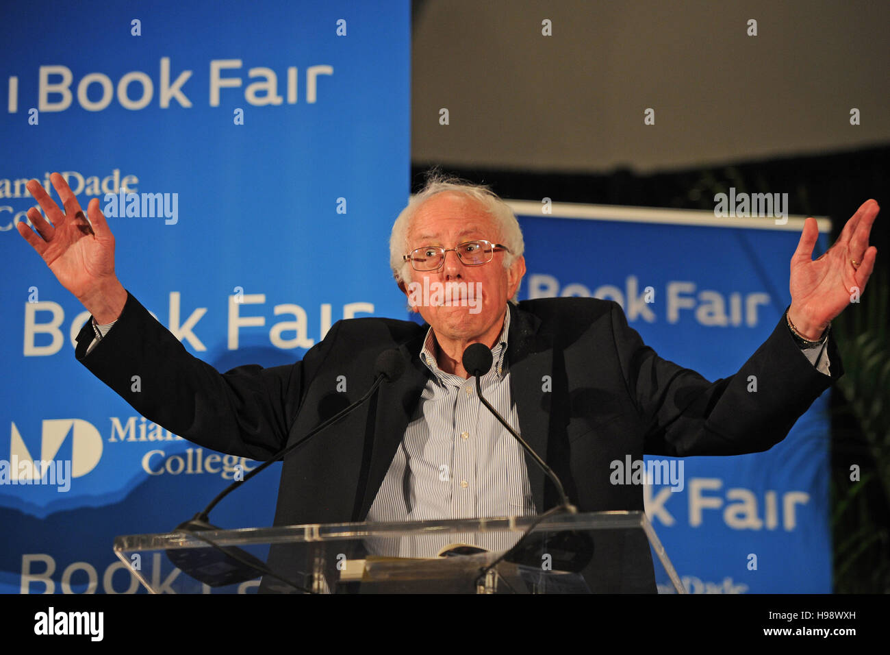Miami, FL, USA. 19th Nov, 2016. Bernie Sanders speaks during the 2016 ...