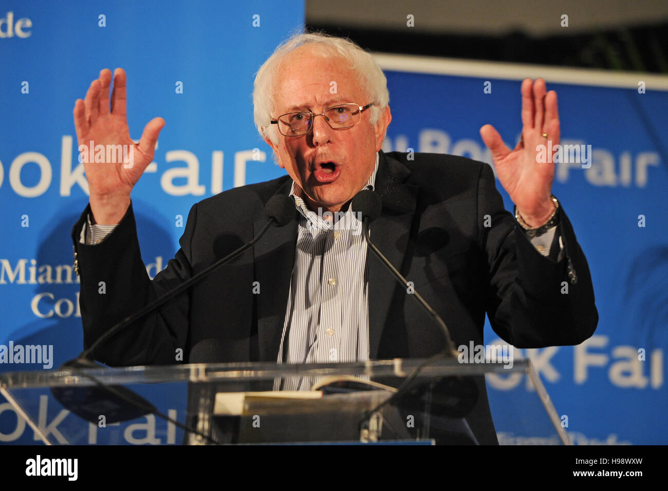 Miami, FL, USA. 19th Nov, 2016. Bernie Sanders speaks during the 2016 ...