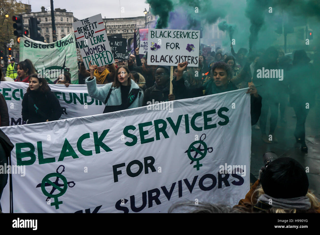 London, England, UK. 20th Nov, 2016. Sister Uncut assembly in Trafalgar ...