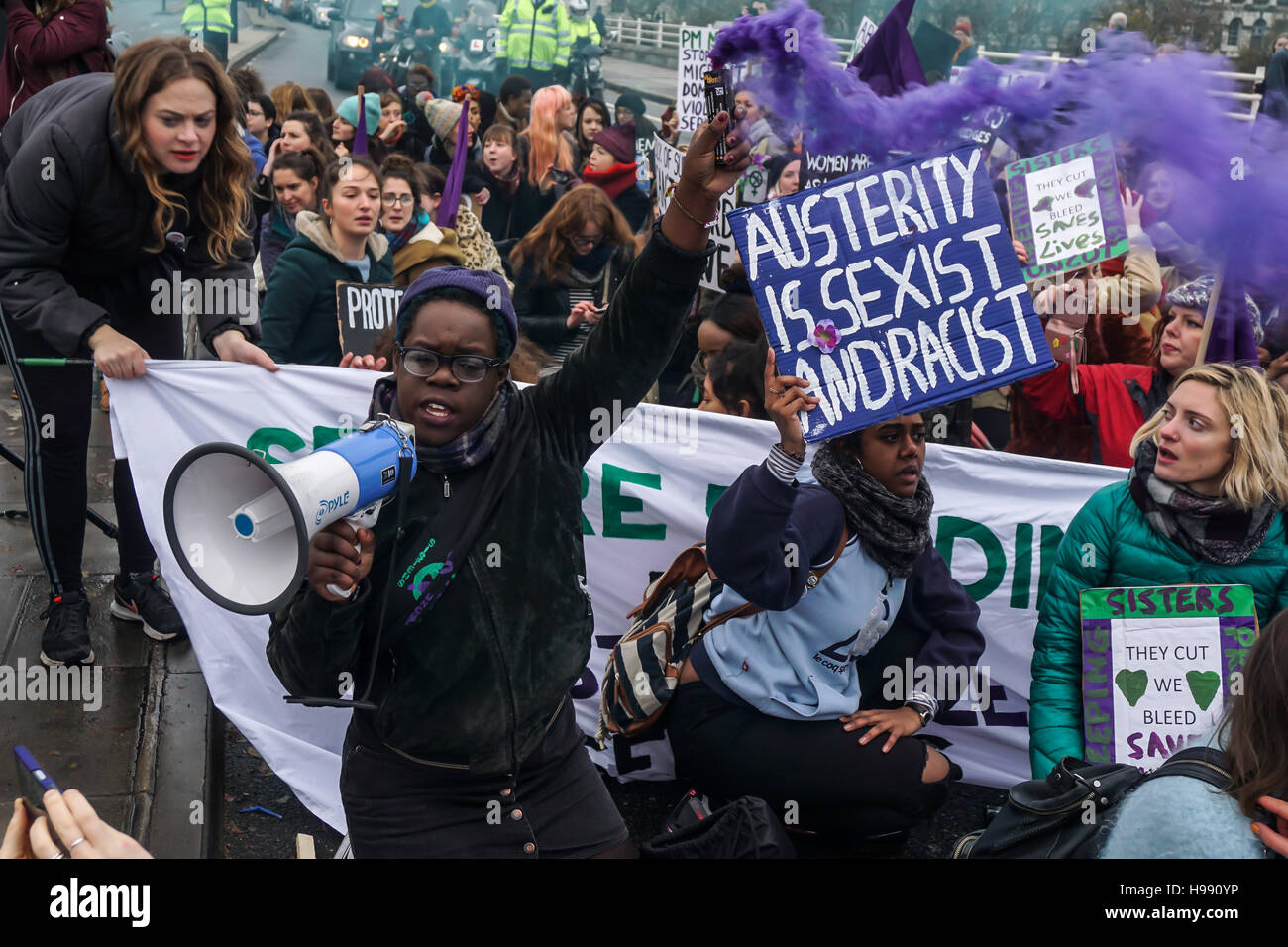 London, England, UK. 20th Nov, 2016. Sister Uncut assembly in Trafalgar ...