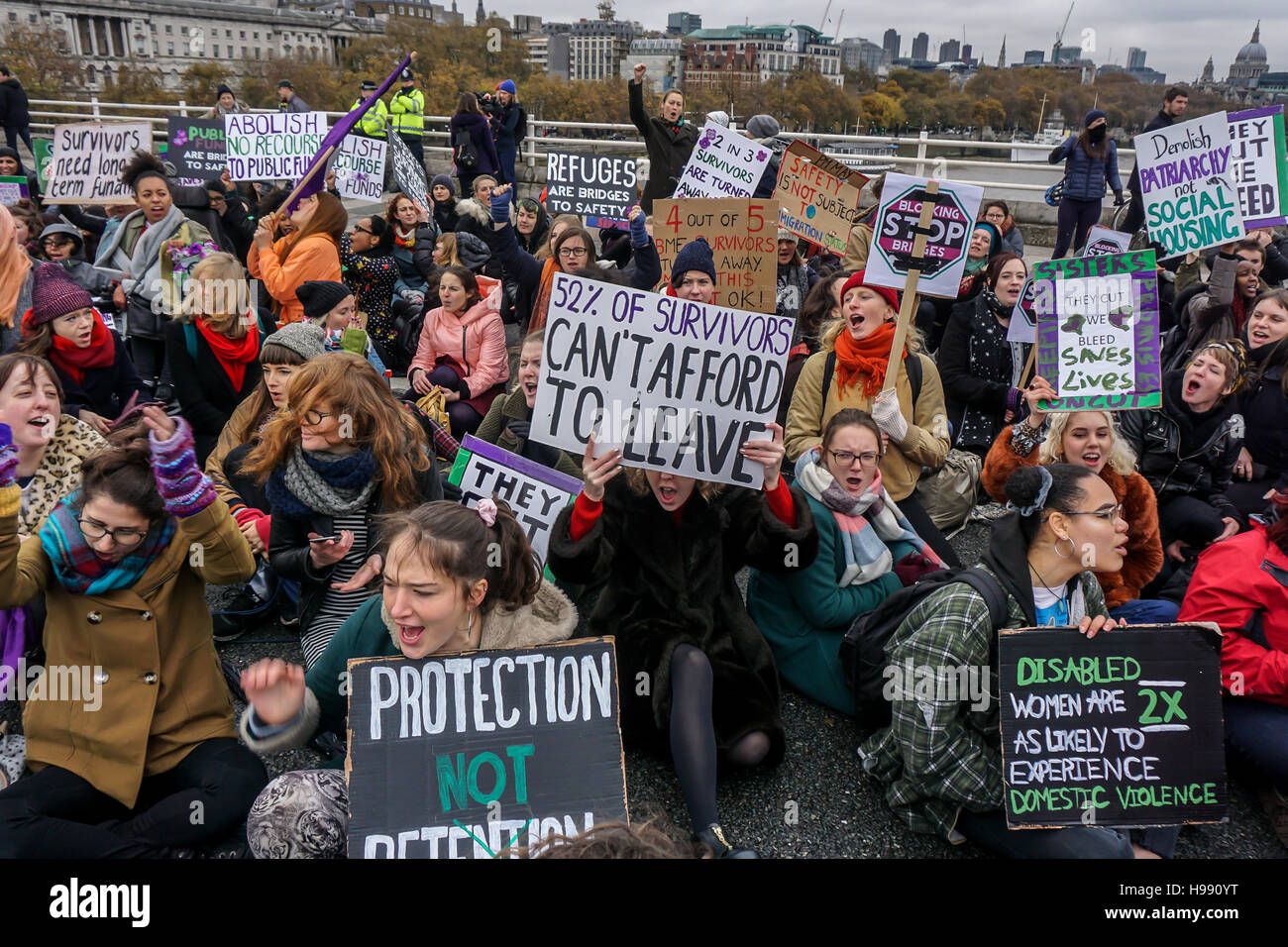 London, England, UK. 20th Nov, 2016. Sister Uncut assembly in Trafalgar ...