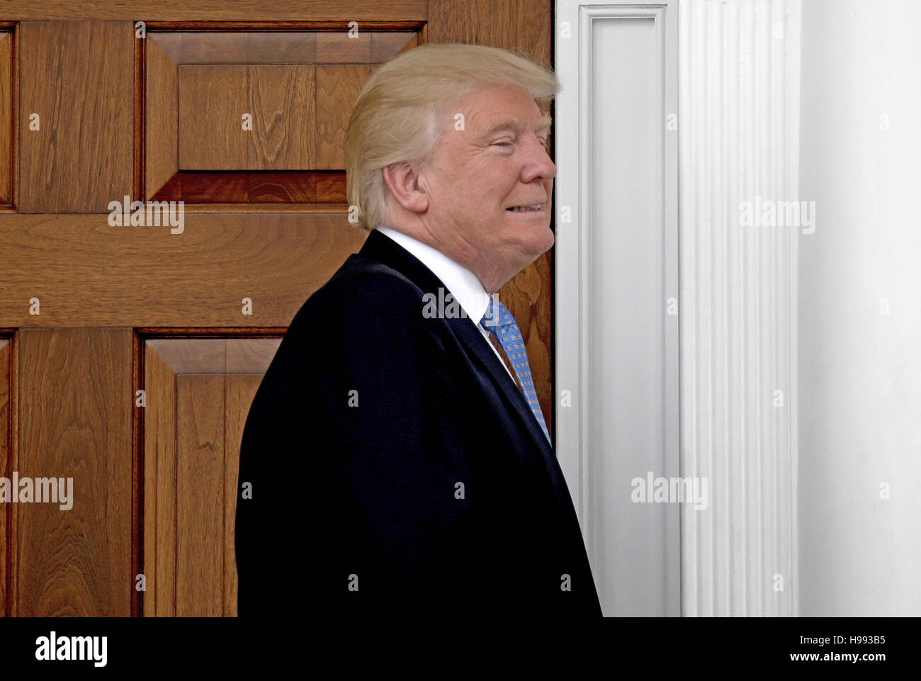 United States President-elect Donald Trump speaks briefly with the ...