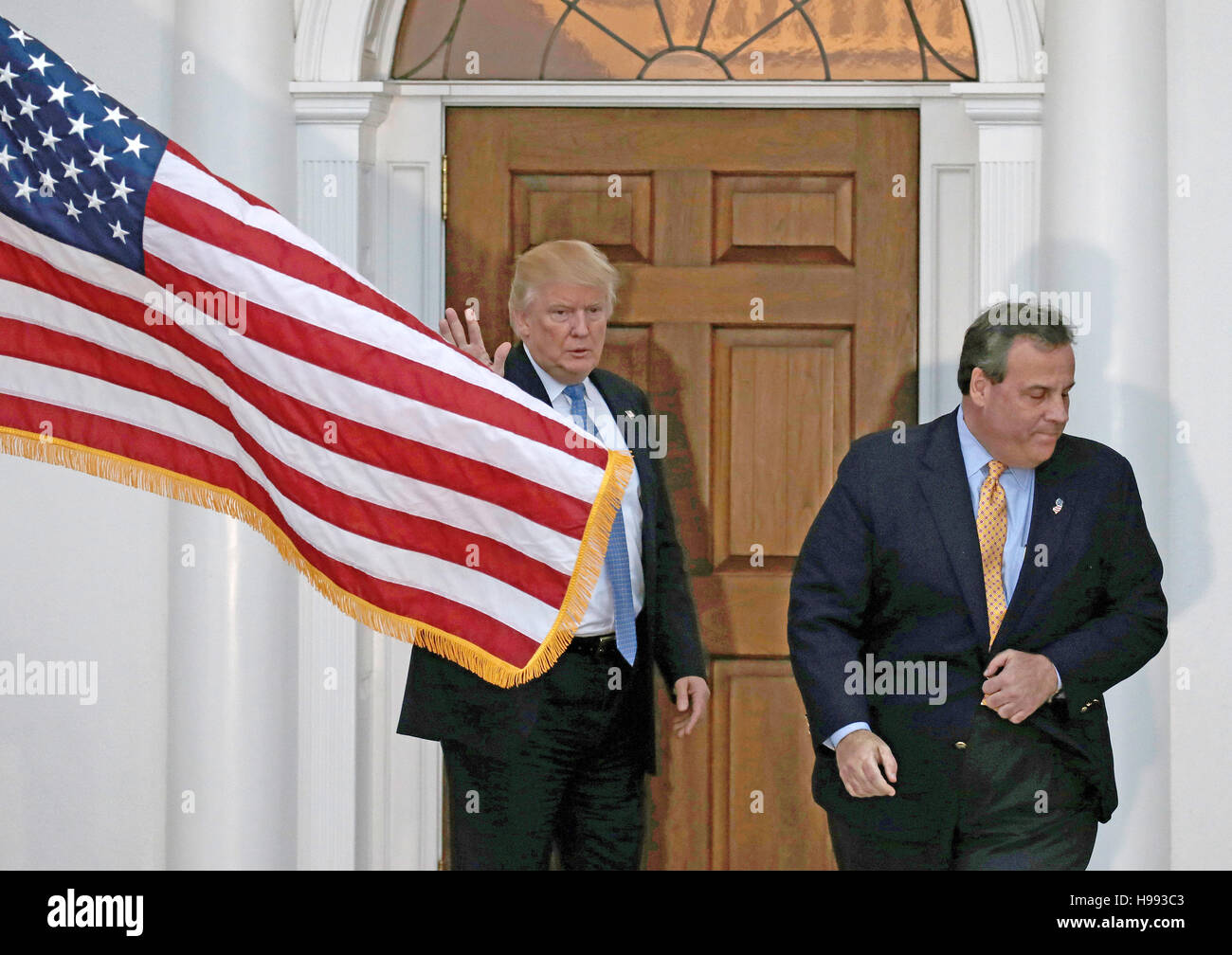 United States President-elect Donald Trump (L) sees off New Jersey ...