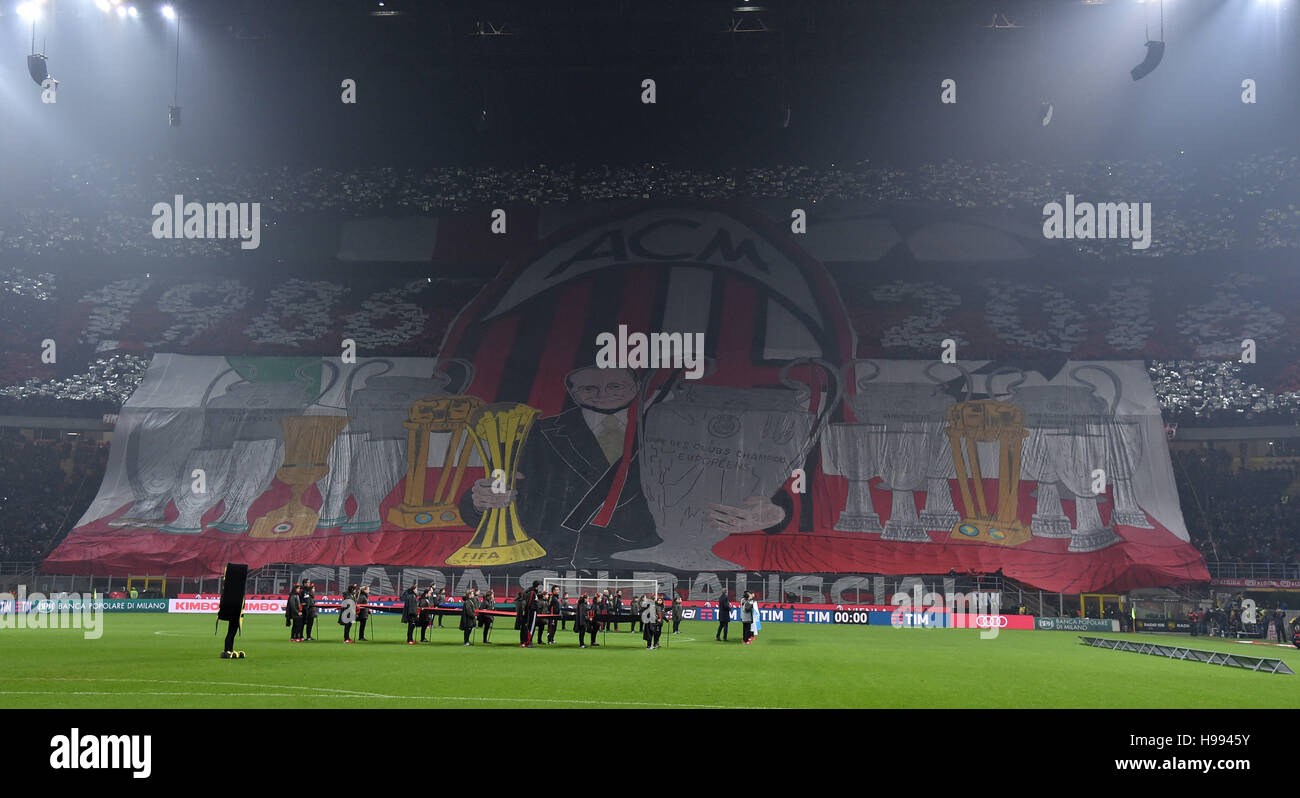 Milan. 20th Nov, 2016. Sopporters of AC Milan cheer ahead of the ...