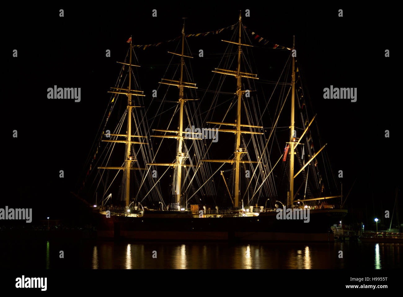 Night view of the four-masted steel barque Passat, one of the last ...
