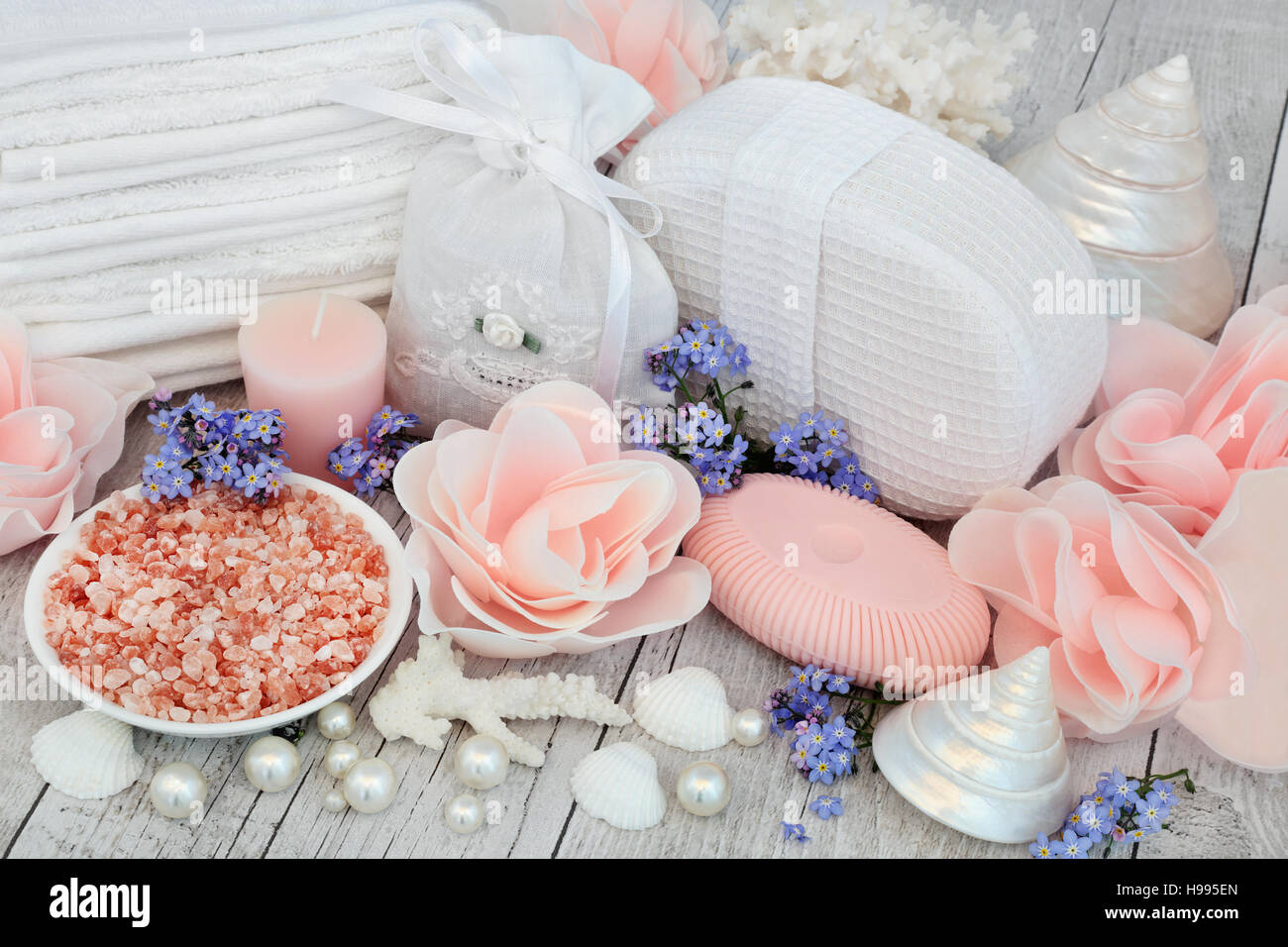 Detox spa treatment with himalayan sea salt, pink rose flower soap ...