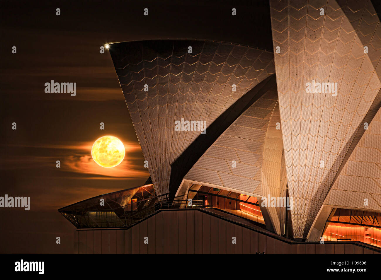 Sydney city landmarks around Circular quay on a super moon full moon ...