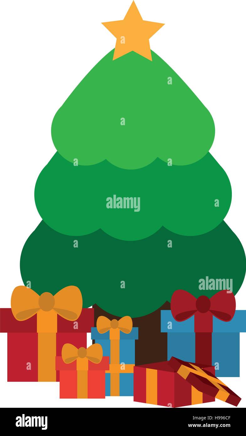 Gift and pine tree of Christmas season design Stock Vector Image & Art ...