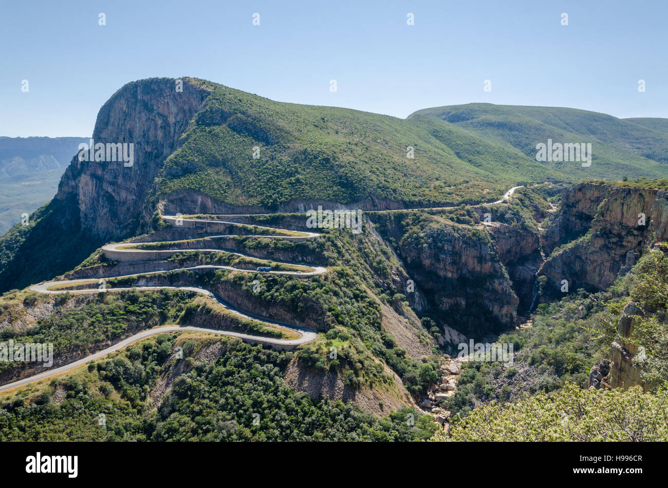 The impressive Serra da Leba pass in Angola. The road gains altitude ...