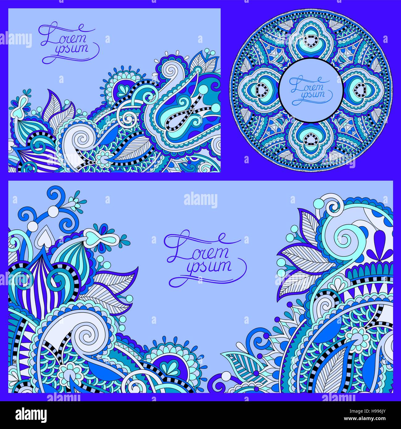 set of floral blue background, template frame design for card Stock ...