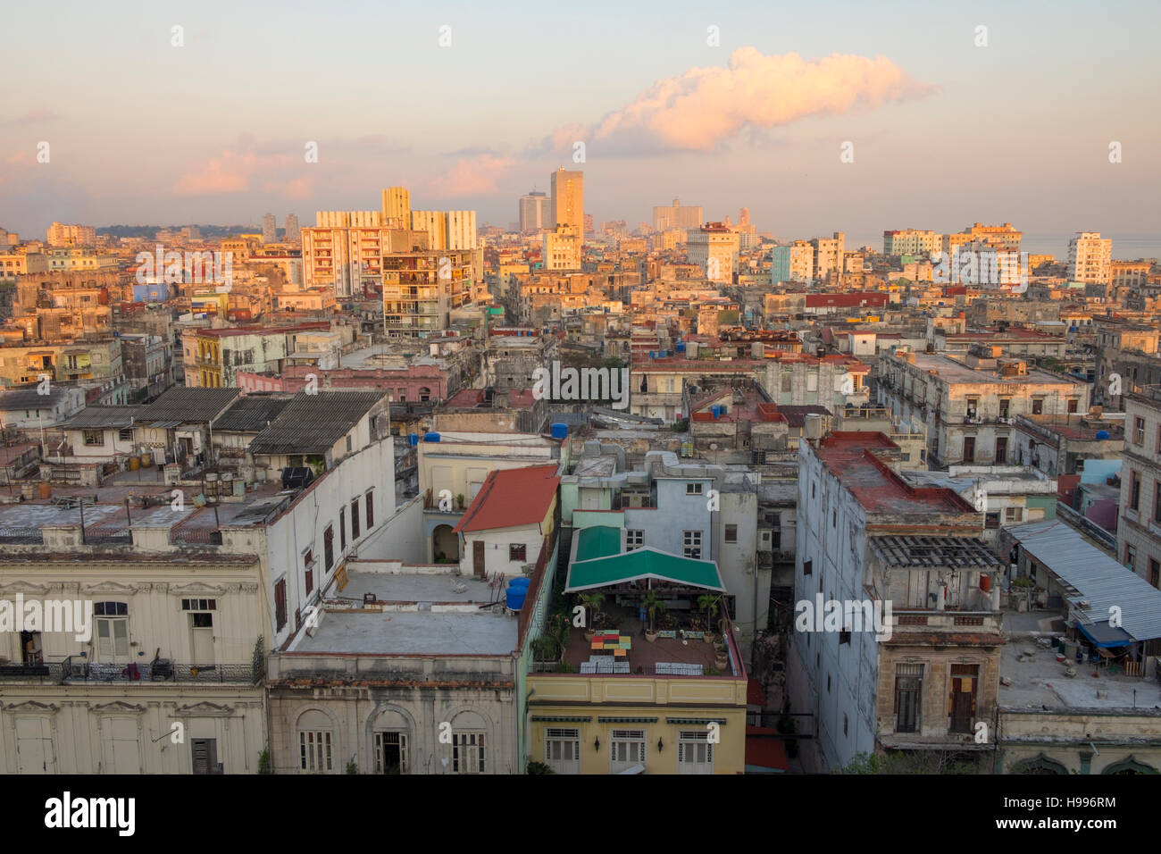 Havana, Cuba: Elevated view of Old Havana buildings at dawn Stock Photo ...