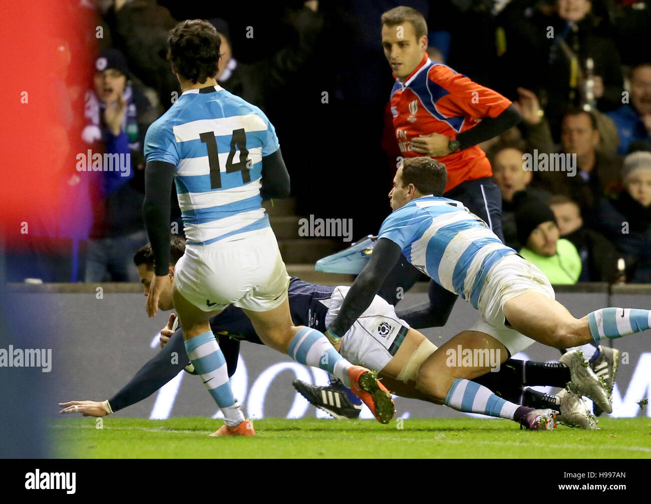 Scotland's Sean Maitland scores his sides first try during the Autumn ...