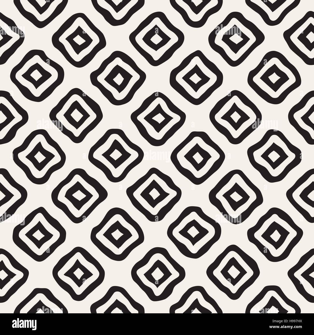 Vector Seamless Black and White Hand Drawn Rhombus Lines Pattern Stock ...