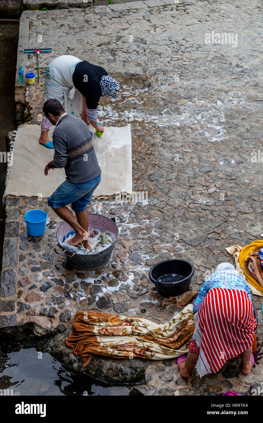 People Washing Clothes By Hand, Chefchaouen, Morocco Stock Photo - Alamy