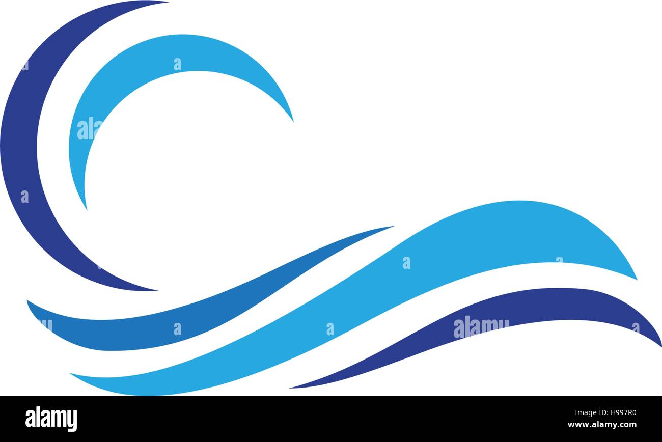 Vector Logo with yellow sun and blue sea waves. Vector logotype Stock ...