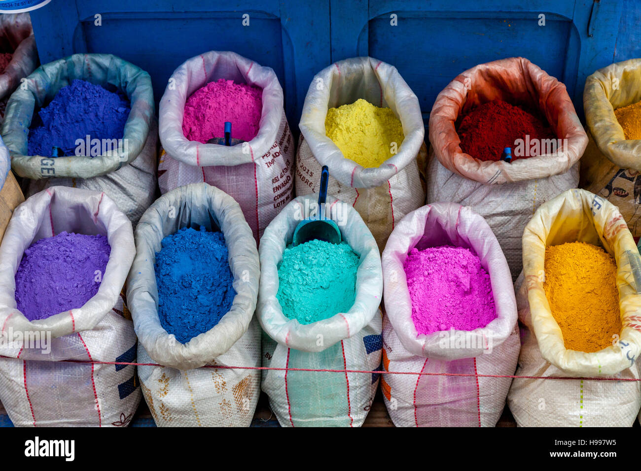 Sacks Of Colourful Clothes Dye, Chefchaouen, Morocco Stock Photo - Alamy