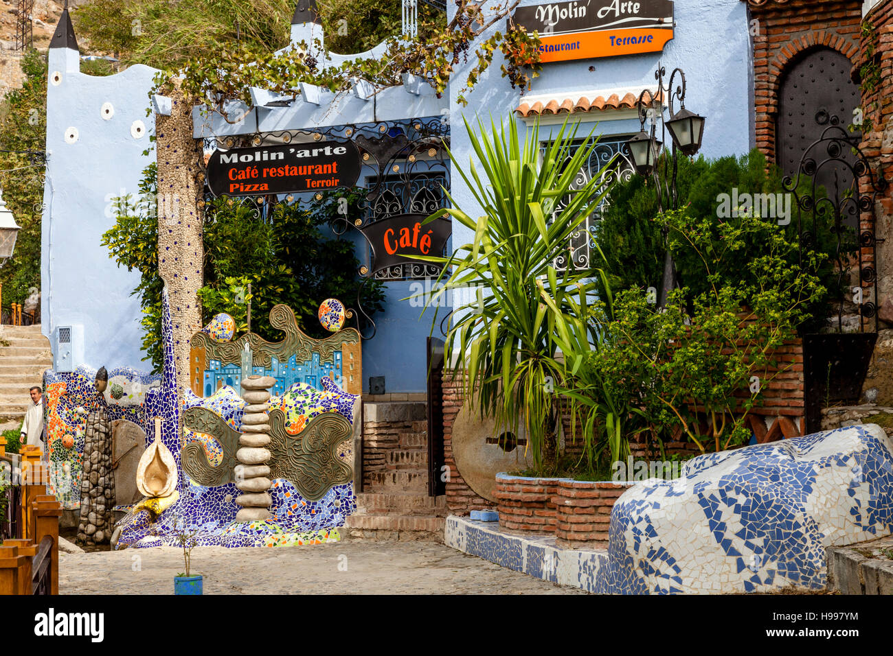 A Colourful Cafe/Restaurant In Chefchaouen, Morocco Stock Photo - Alamy