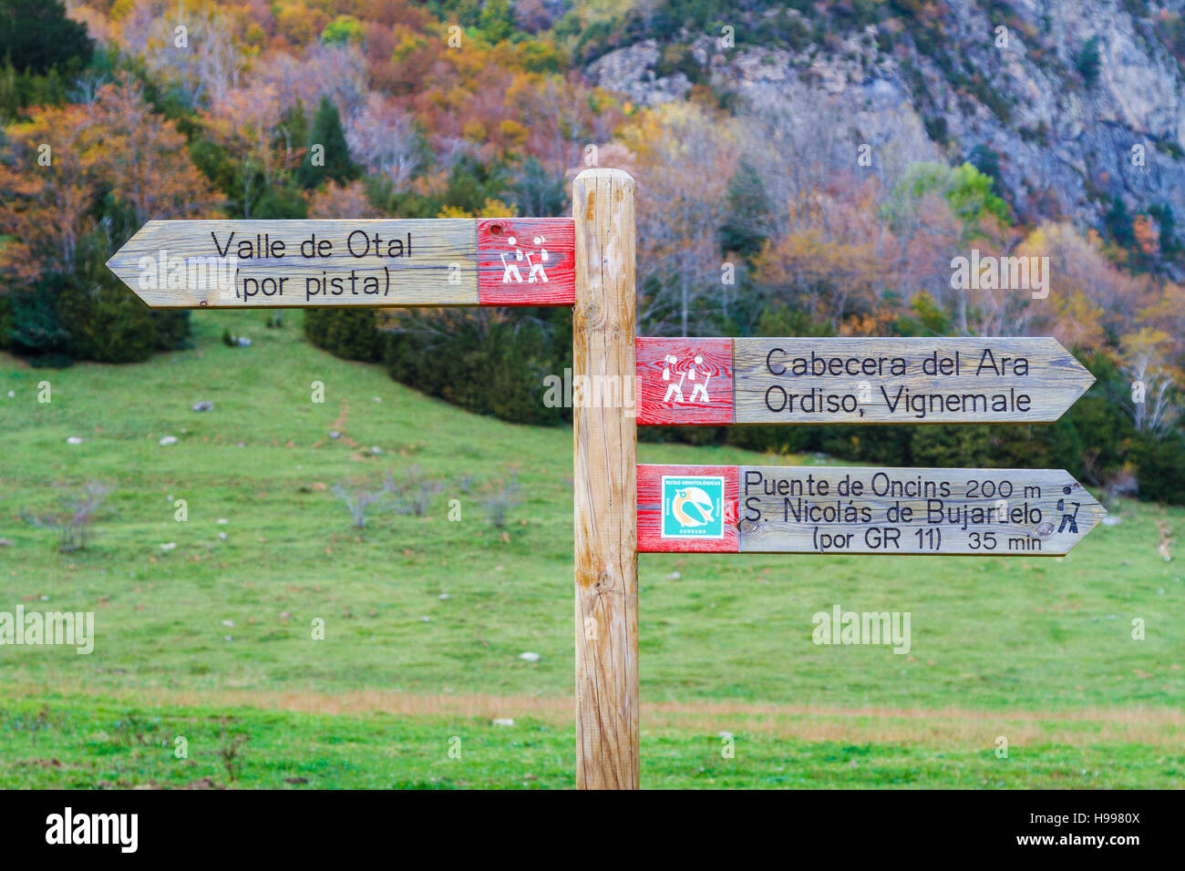 Paths signals in a mountain landscape Stock Photo - Alamy