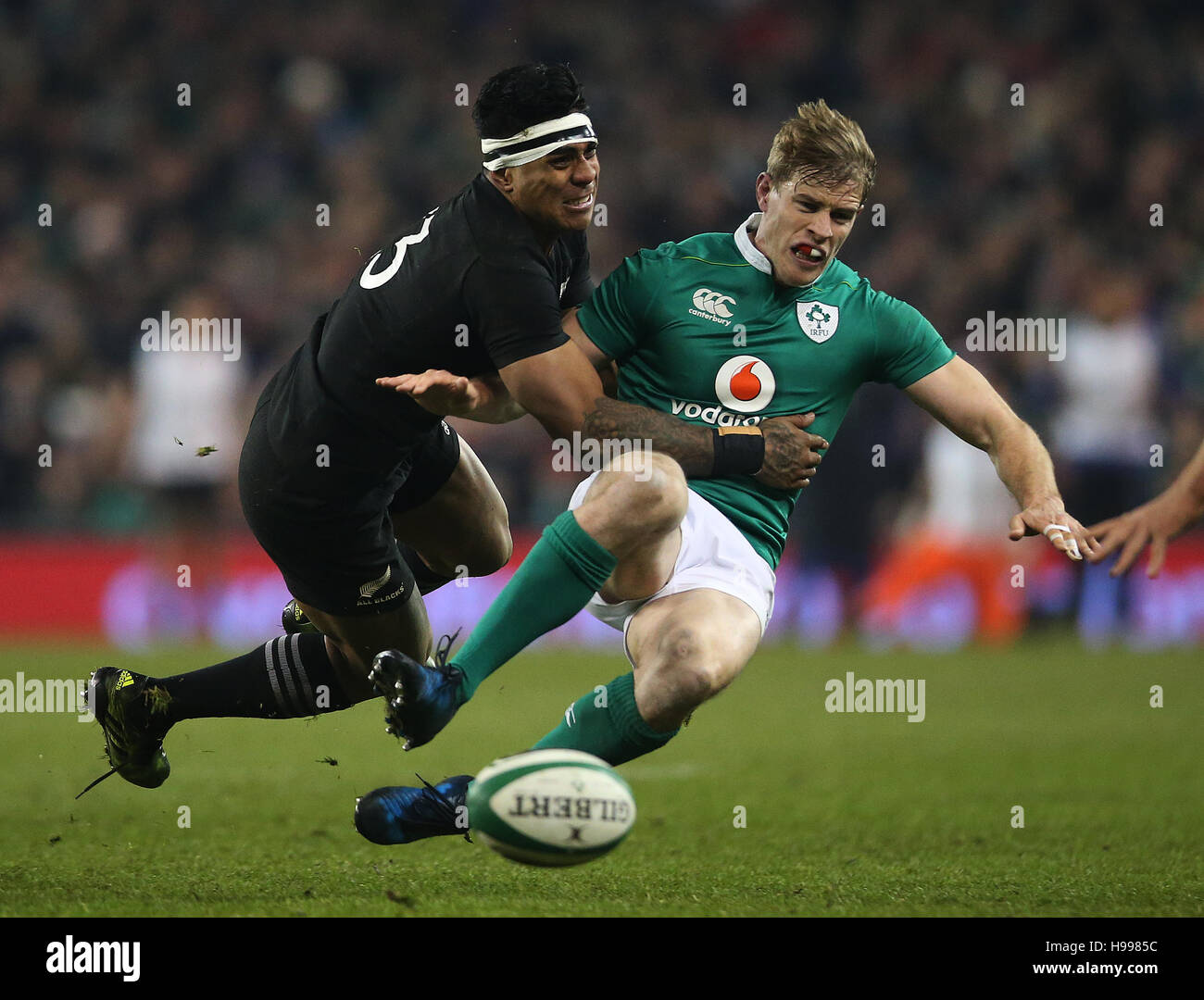 Ireland's Andrew Trimble and New Zealand's Malakai Fekitoa during the ...
