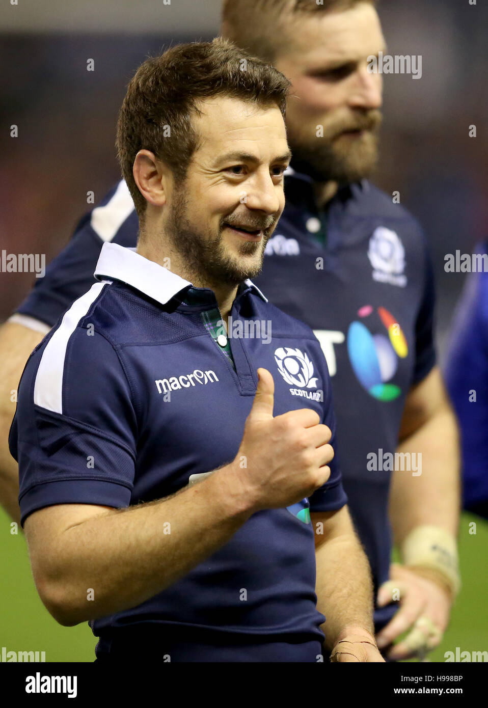 Scotland's Greig Laidlaw celebrates his team's win at the end of the ...
