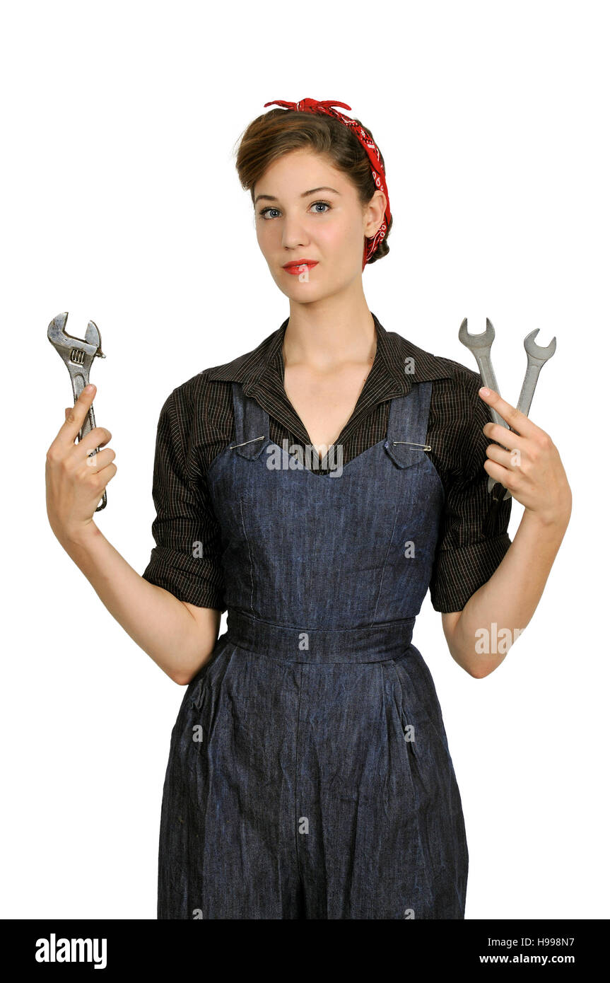 Beautiful woman dressed as the iconic Rosie the Riveter Stock Photo - Alamy