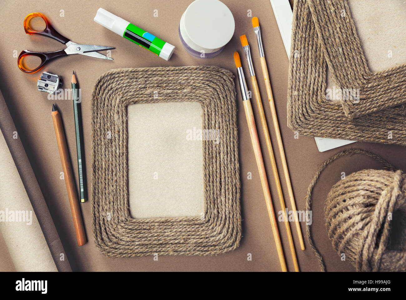 Top view of a handmade photo frame Stock Photo - Alamy