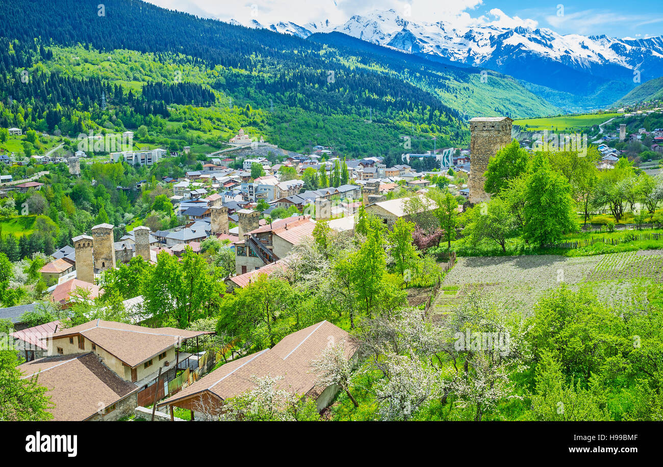 Mestia is the most popular tourist resort in mountains of Upper Svaneti ...