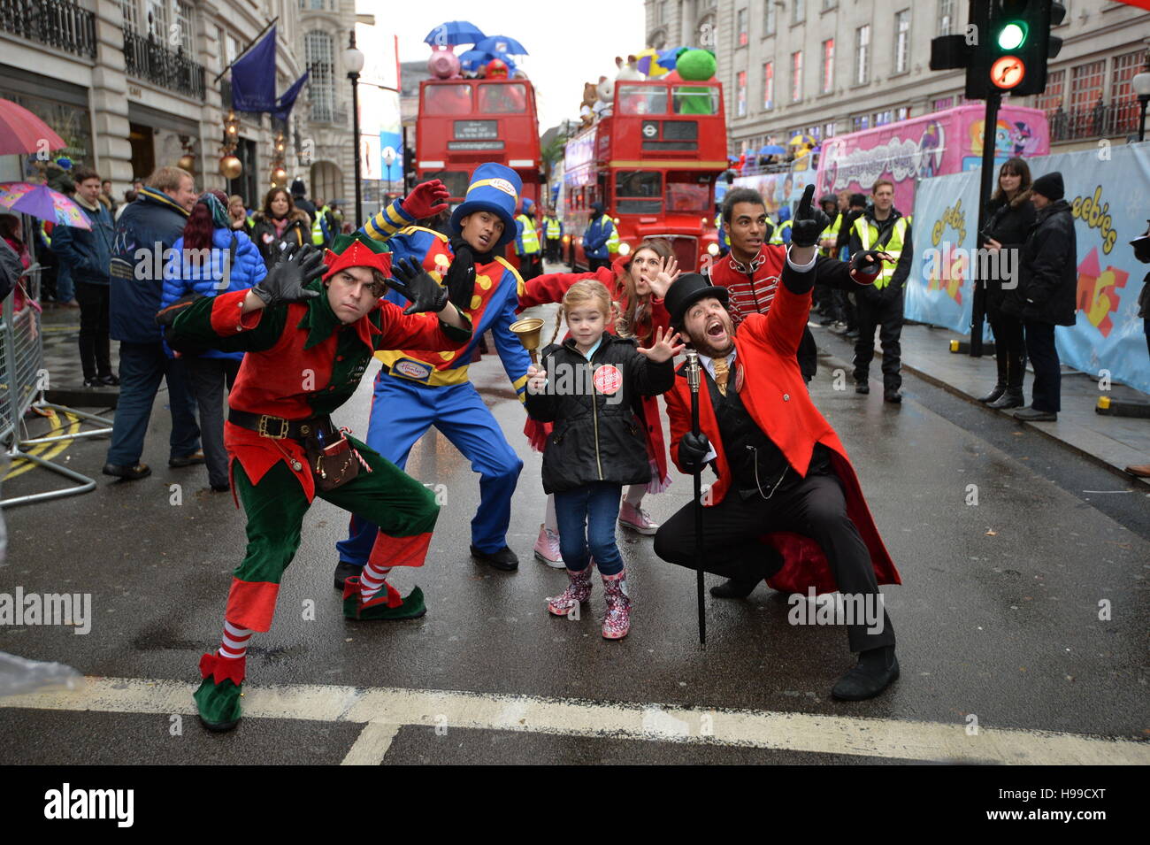 The 'Hamleys Ringmaster' (right) joined by other characters, starts the ...