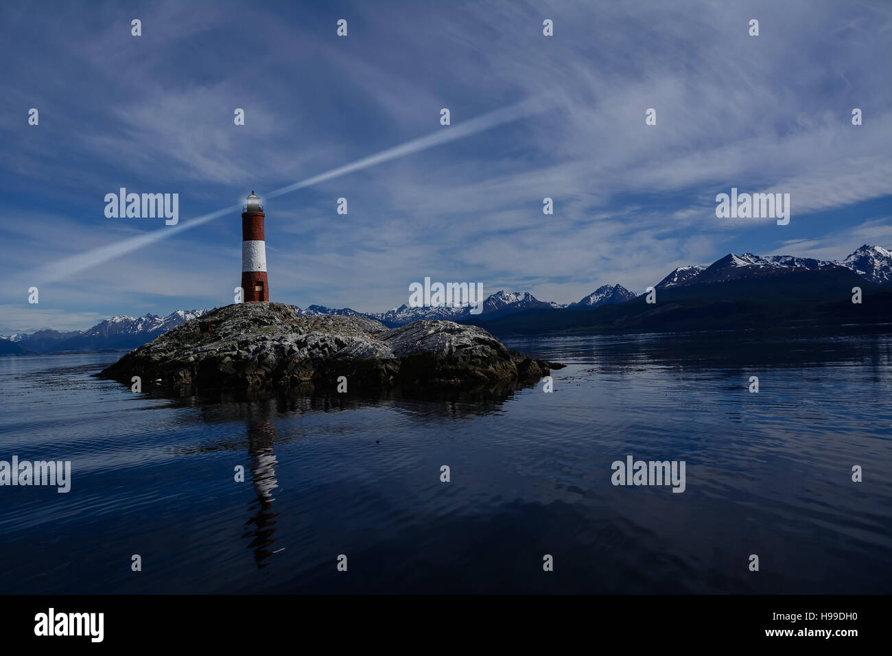 Lighthouse Les eclaireurs in Beagle Channel near Ushuaia in the night ...