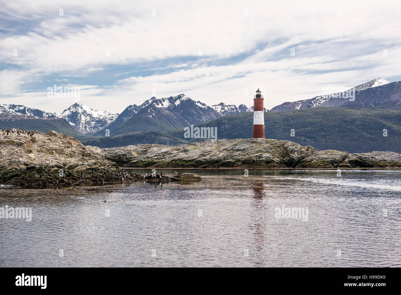 Lighthouse Les eclaireurs in Beagle Channel near Ushuaia Stock Photo ...